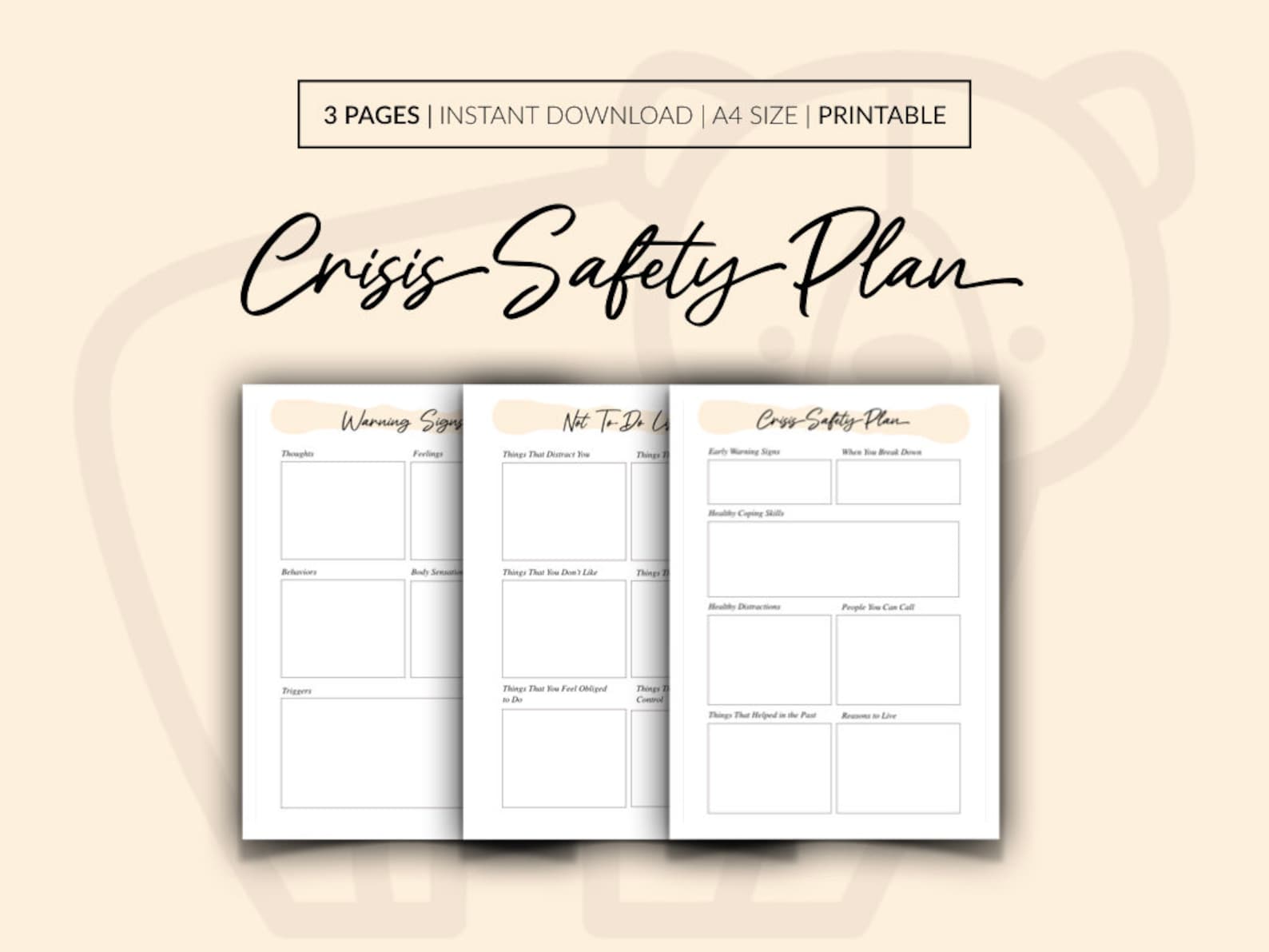 Crisis Safety Plan, Mental Health Crisis Plan, Counselling Worksheet ...