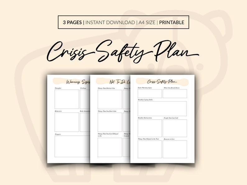 Crisis Safety Plan, Mental Health Crisis Plan, Counselling Worksheet ...