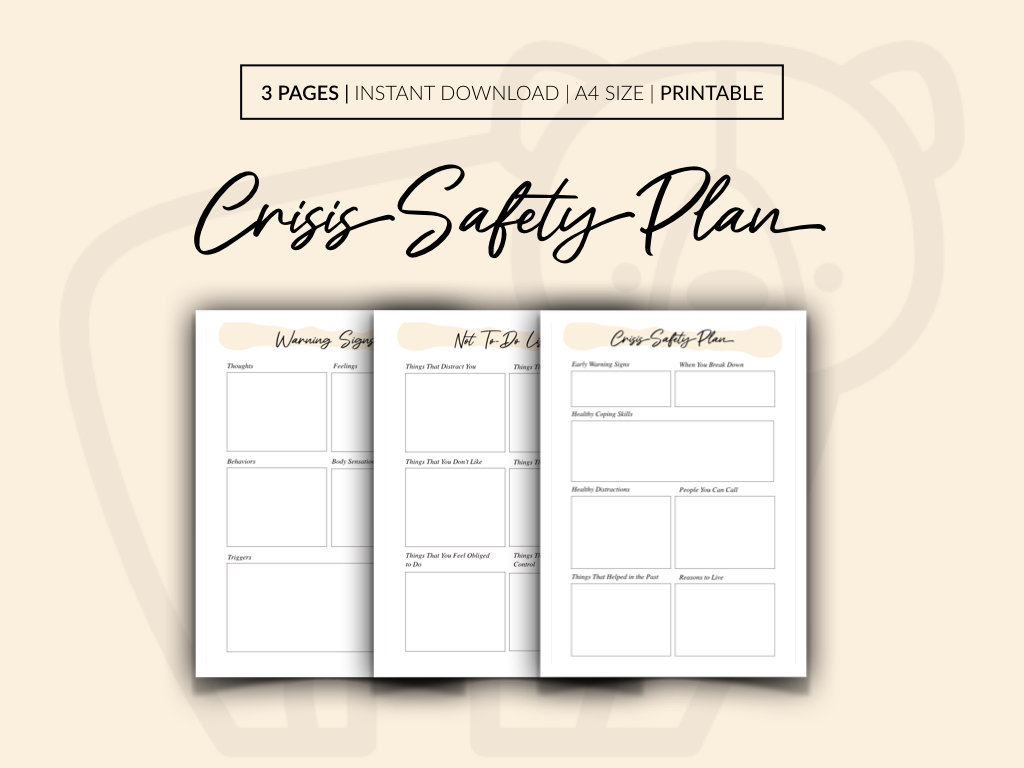 Crisis Safety Plan, Mental Health Crisis Plan, Counselling Worksheet ...