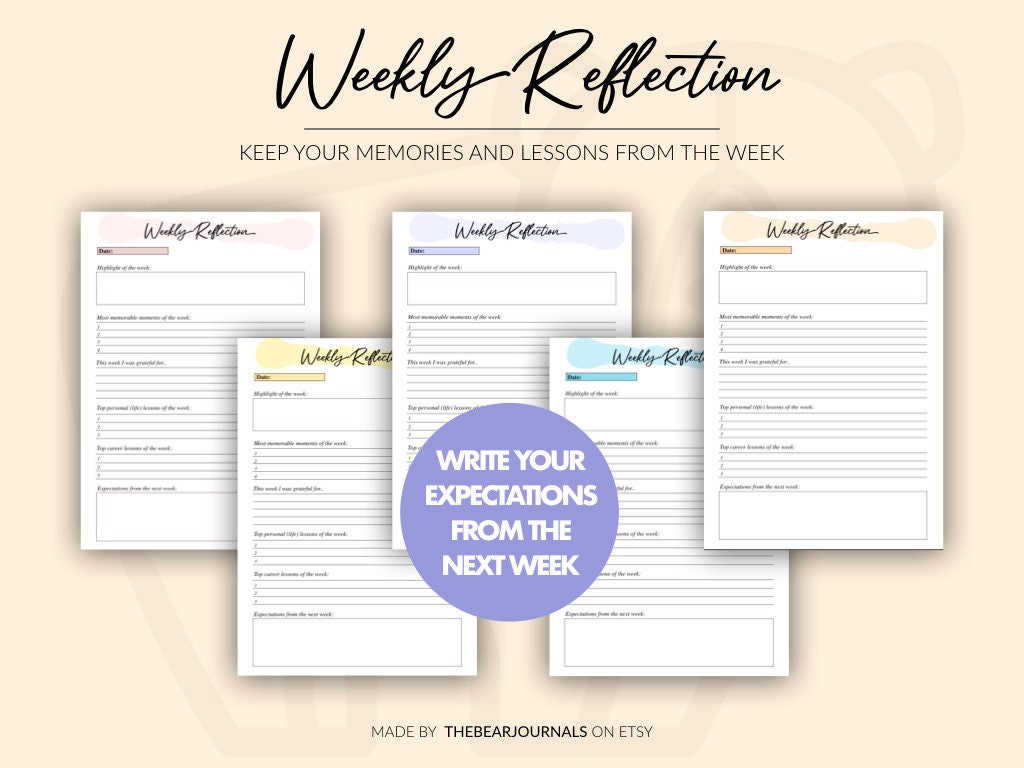 Self Reflection Journal, Daily Reflection, Weekly Reflection, Monthly ...