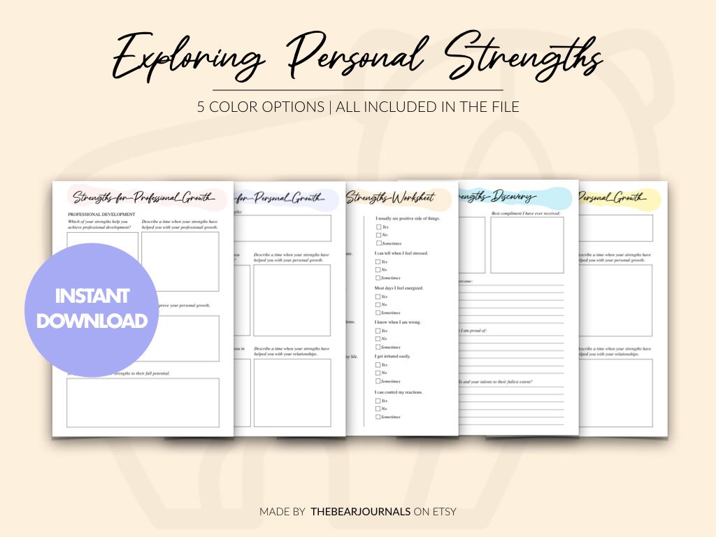 Personal Strengths Workbook, Discovery & Growth (A4 Printable) - Etsy