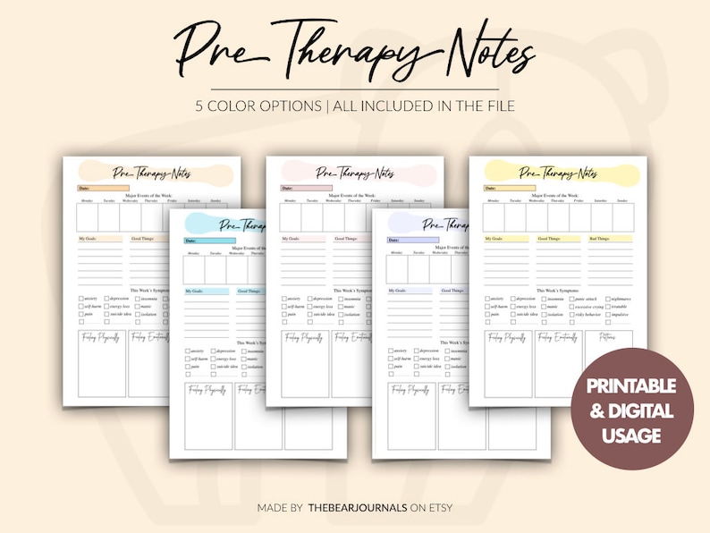 Pre-therapy & Post-therapy Notes, Therapy Session Journal, Therapy ...