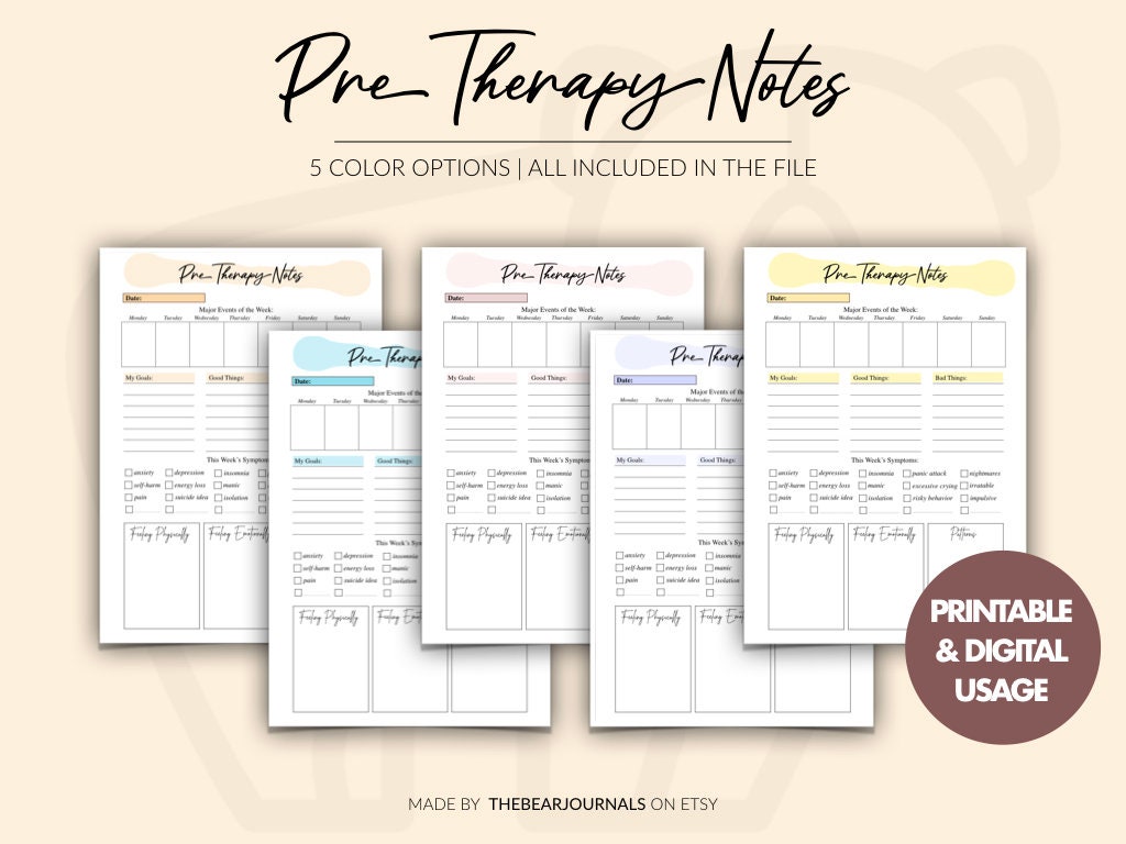 Pre-therapy & Post-therapy Notes, Therapy Session Journal, Therapy ...