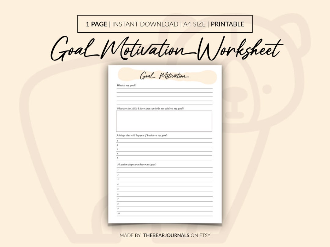 Goal Motivation Worksheet, Goals Planner, Goals Tracker, Goal Setting ...