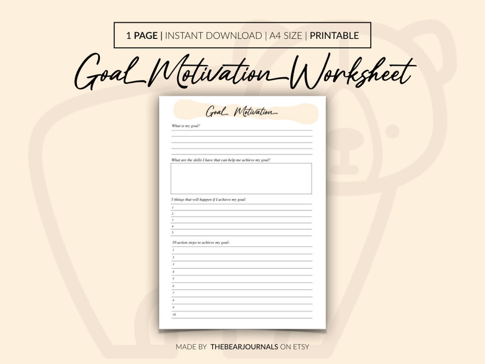Goal Motivation Worksheet Goals Planner Goals Tracker Goal - Etsy