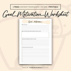Goal Motivation Worksheet, Goals Planner, Goals Tracker, Goal Setting ...