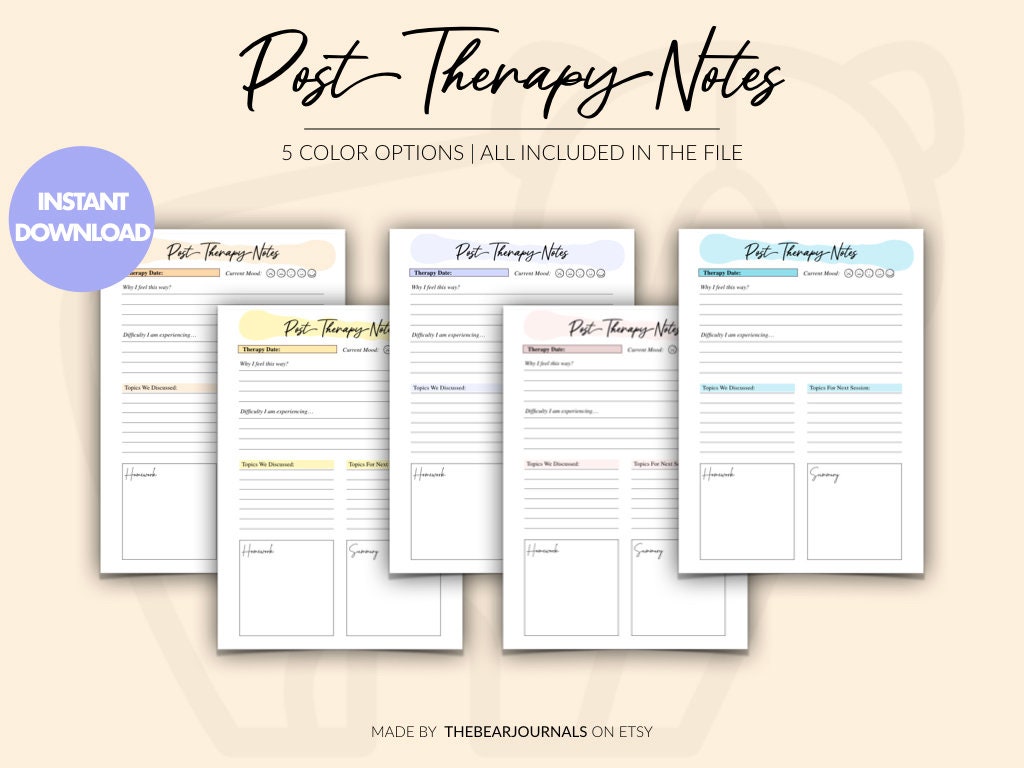 Pre-therapy & Post-therapy Notes, Therapy Session Journal, Therapy ...