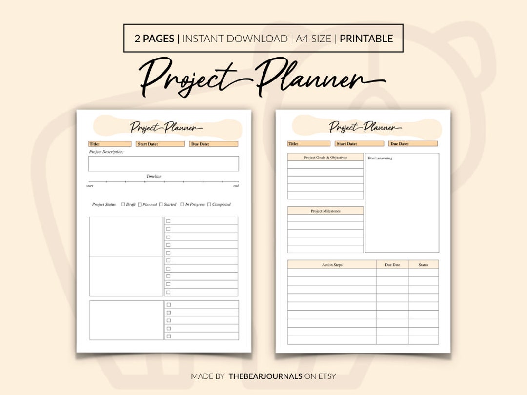 Project Planner, Project Timeline, Project Progress Tracker, Printable ...