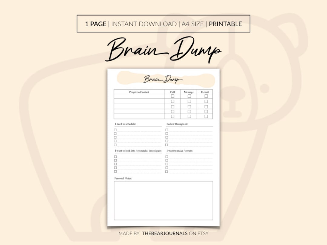 Brain Dump Template, Brainstorming Template, Printable Brain Dump ...