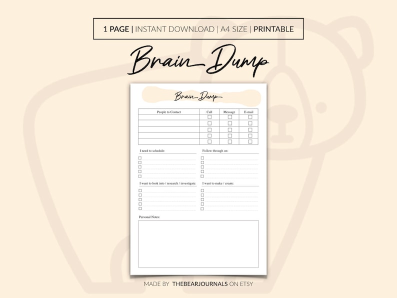 Brain Dump Template, Brainstorming Template, Printable Brain Dump ...