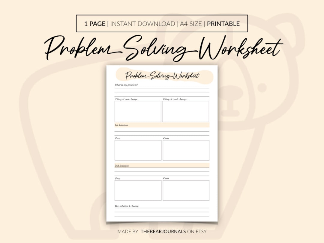 Problem Solving Worksheet, Problem Solving Template, Mental Health ...