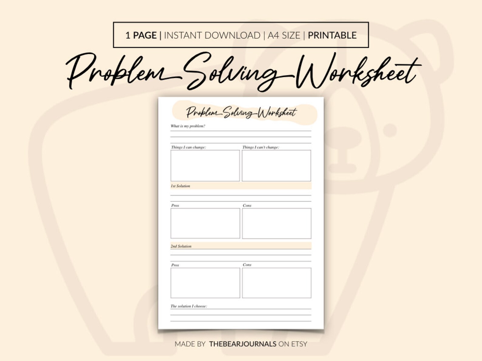 Problem Solving Worksheet Problem Solving Template Mental - Etsy