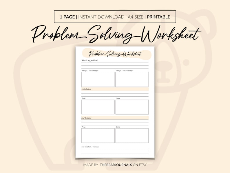 Problem Solving Worksheet, Problem Solving Template, Mental Health ...