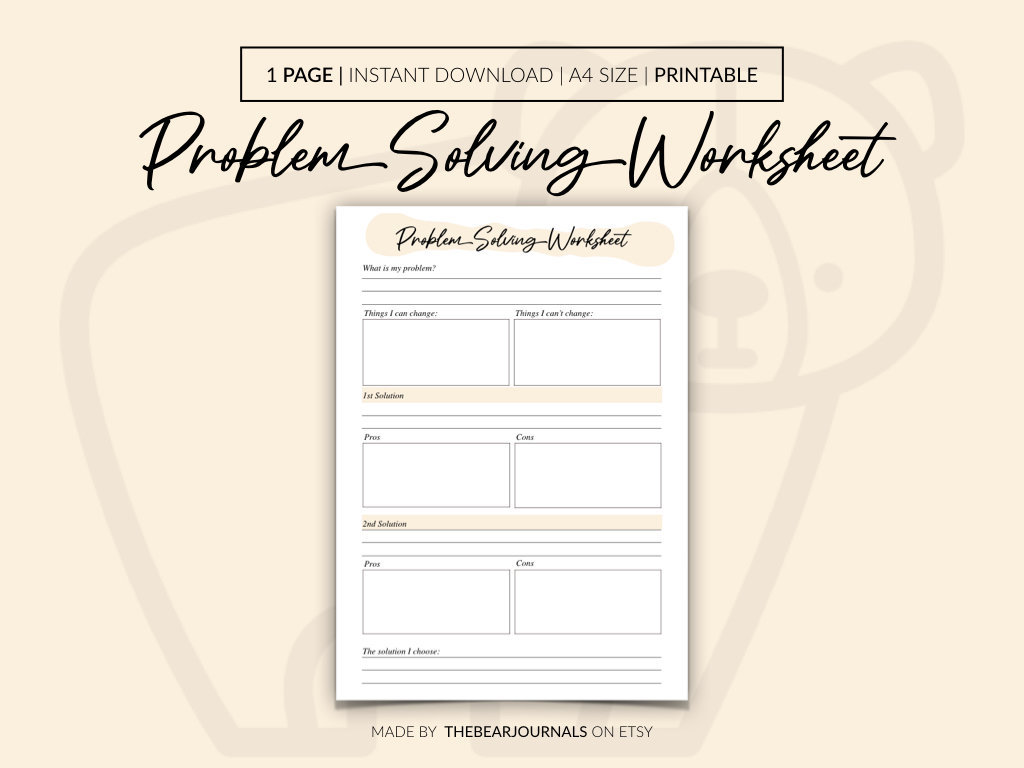 Problem Solving Worksheet, Problem Solving Template, Mental Health ...