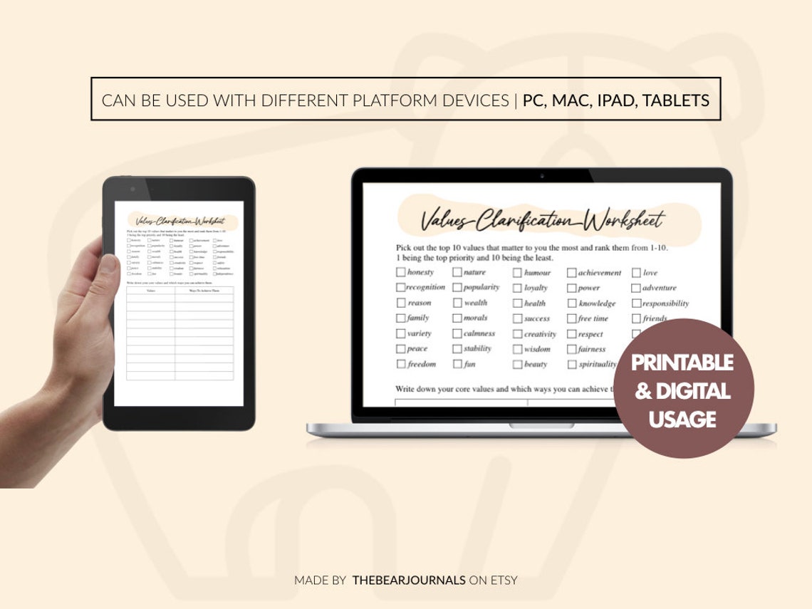 Values Clarification Worksheet, Identifying Values Worksheet, Personal ...