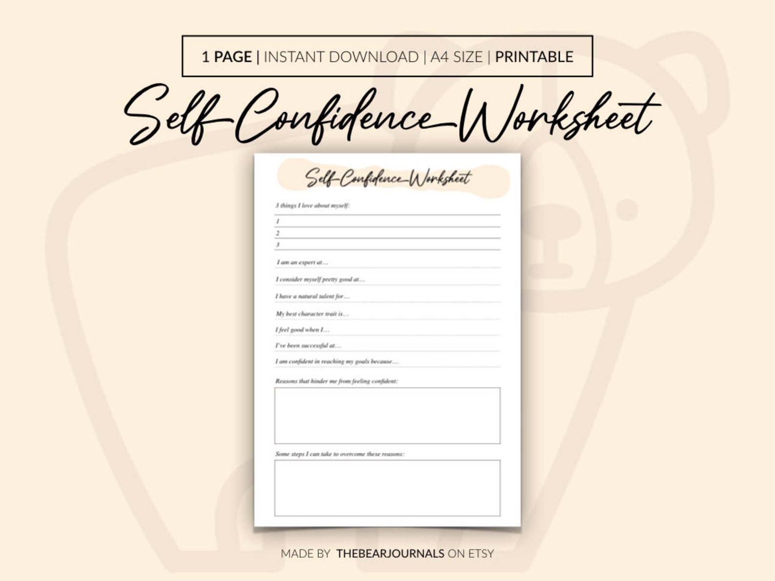 Self Confidence Worksheet, Self Esteem Journal, Self Doubt Worksheet ...