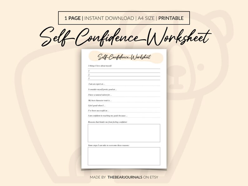 Self Confidence Worksheet, Self Esteem Journal, Self Doubt Worksheet ...