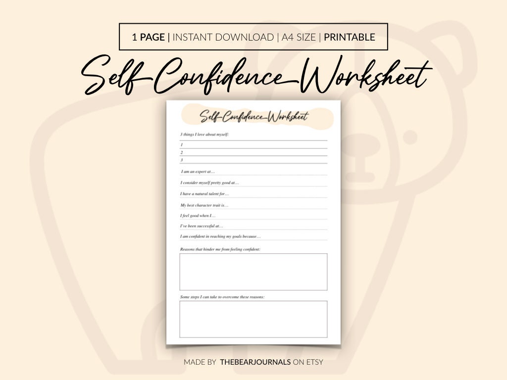 Self Confidence Worksheet, Self Esteem Journal, Self Doubt Worksheet ...