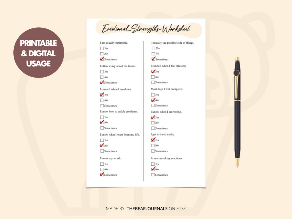 Exploring Personal Strengths Workbook, Emotional Strengths Worksheet ...