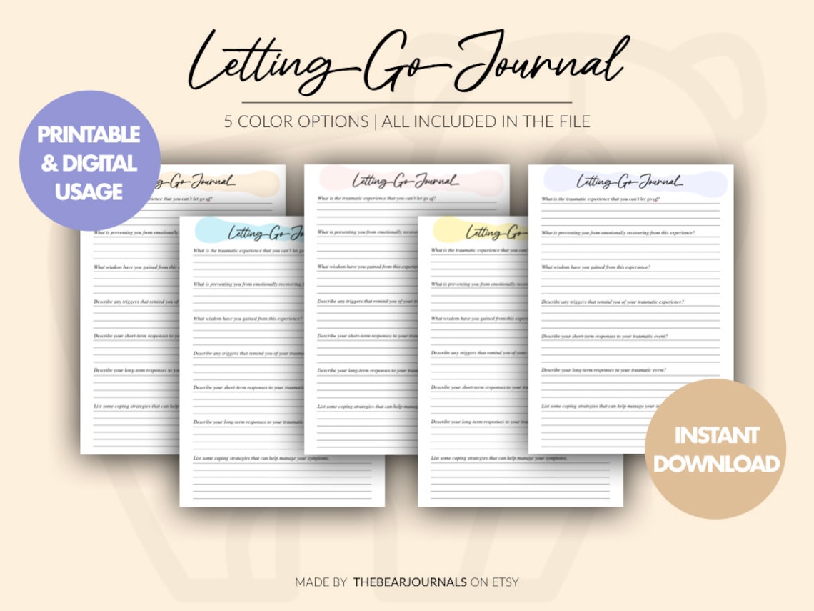 Letting Go Journal, Letting Go Worksheet, Letting Go Forgiveness ...