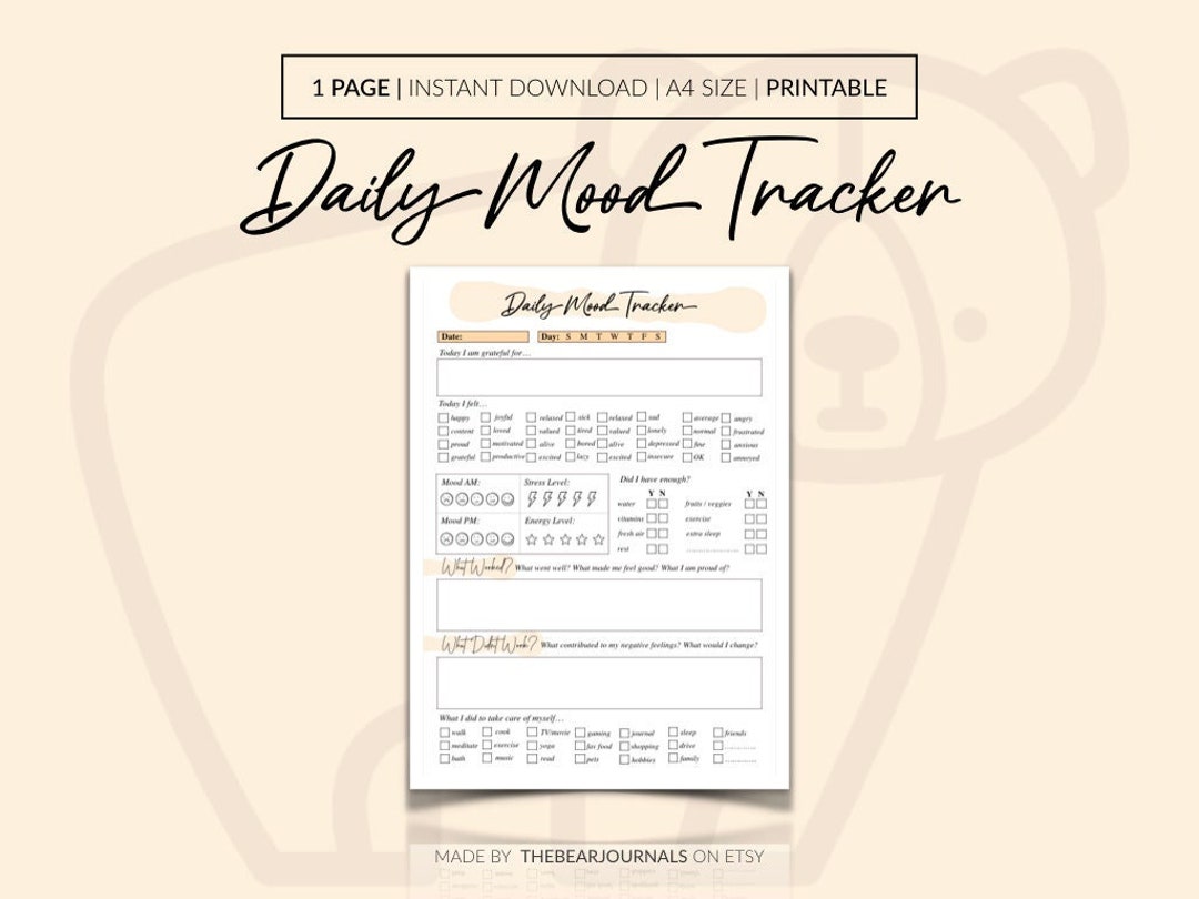 Daily Mood Tracker, Printable Mood Track PDF, Emotion Tracker, Mood ...