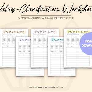 Values Clarification Worksheet, Identifying Values Worksheet, Personal ...
