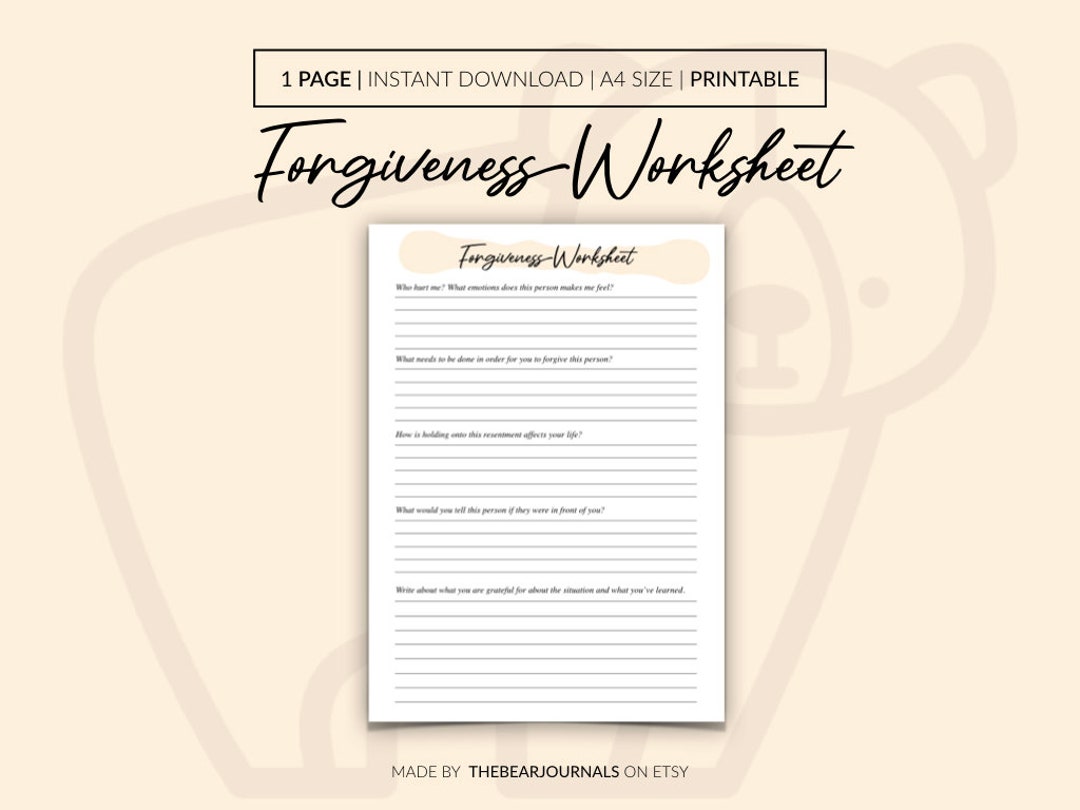 Forgiveness Journal, Self Forgiveness Worksheet, Forgiveness in ...