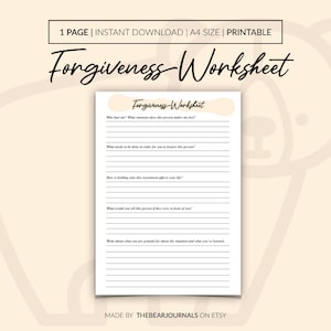 Forgiveness Journal, Self Forgiveness Worksheet, Forgiveness in ...
