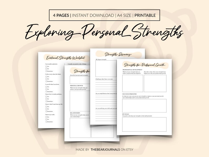 Exploring Personal Strengths Workbook, Emotional Strengths Worksheet ...