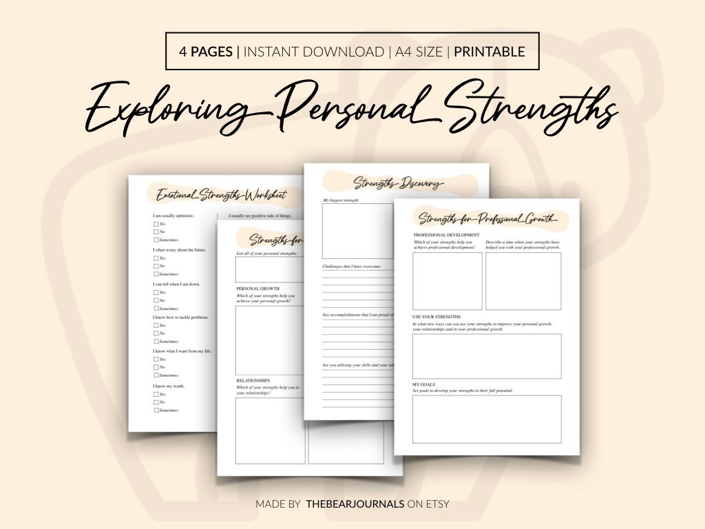 Exploring Personal Strengths Workbook, Emotional Strengths Worksheet ...