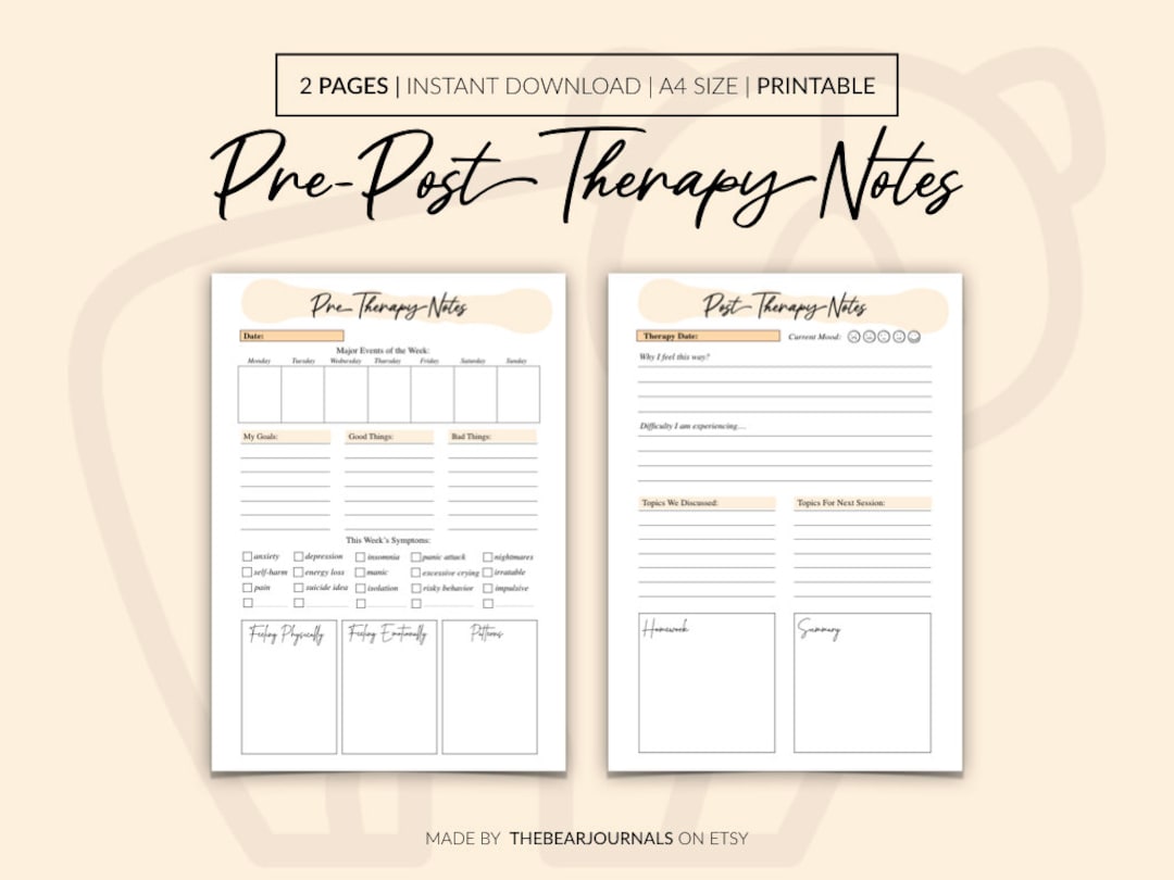 Pre-therapy & Post-therapy Notes, Therapy Session Journal, Therapy ...