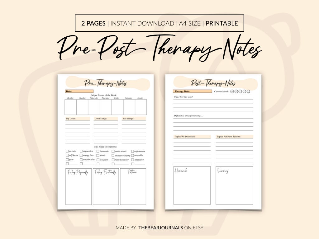 Pre-therapy & Post-therapy Notes, Therapy Session Journal, Therapy ...