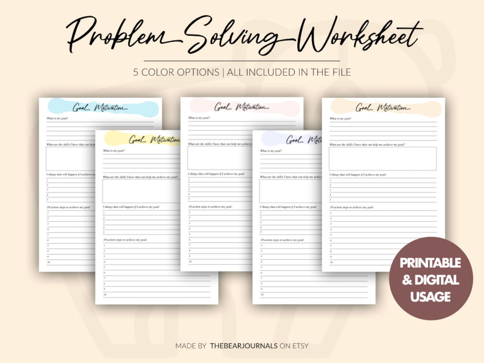 Goal Motivation Worksheet, Goals Planner, Goals Tracker, Goal Setting ...