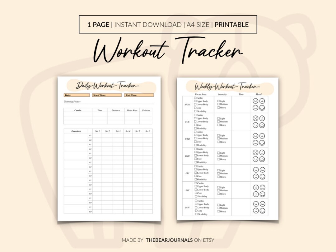 Workout Tracker, Weekly Workout Tracker, Daily Workout Tracker, Fitness ...
