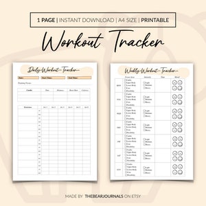 Workout Tracker, Weekly Workout Tracker, Daily Workout Tracker, Fitness ...
