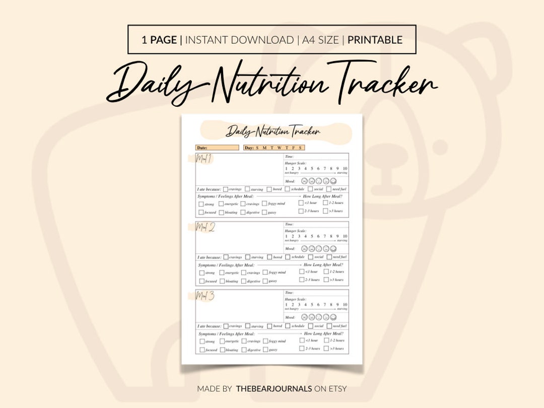 Daily Nutrition Tracker, Digital Daily Food Log Template, Instant ...