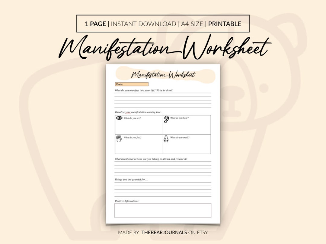 Manifestation Worksheet, Manifestation Planner, Digital Manifestation ...