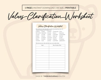 Personal Values Clarification Worksheet - Etsy