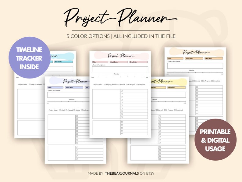Project Planner, Project Timeline, Project Progress Tracker, Printable ...