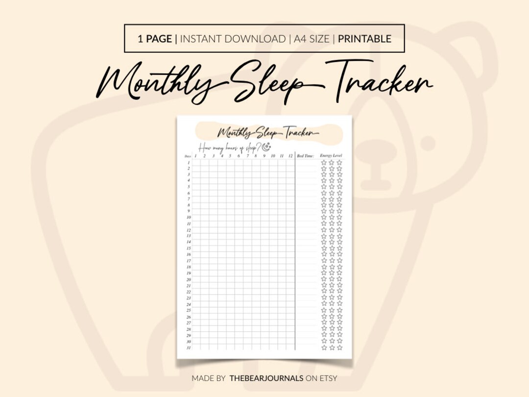 Sleep Tracker Printable, Monthly Sleep Tracker, Monthly Sleep Log ...