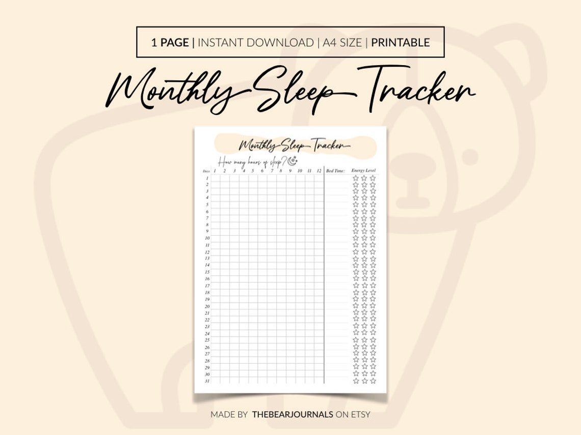 Sleep Tracker Printable, Monthly Sleep Tracker, Monthly Sleep Log ...