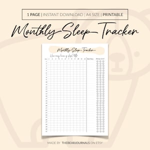 Sleep Tracker Printable, Monthly Sleep Tracker, Monthly Sleep Log ...