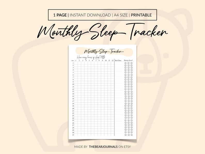Sleep Tracker Printable, Monthly Sleep Tracker, Monthly Sleep Log ...