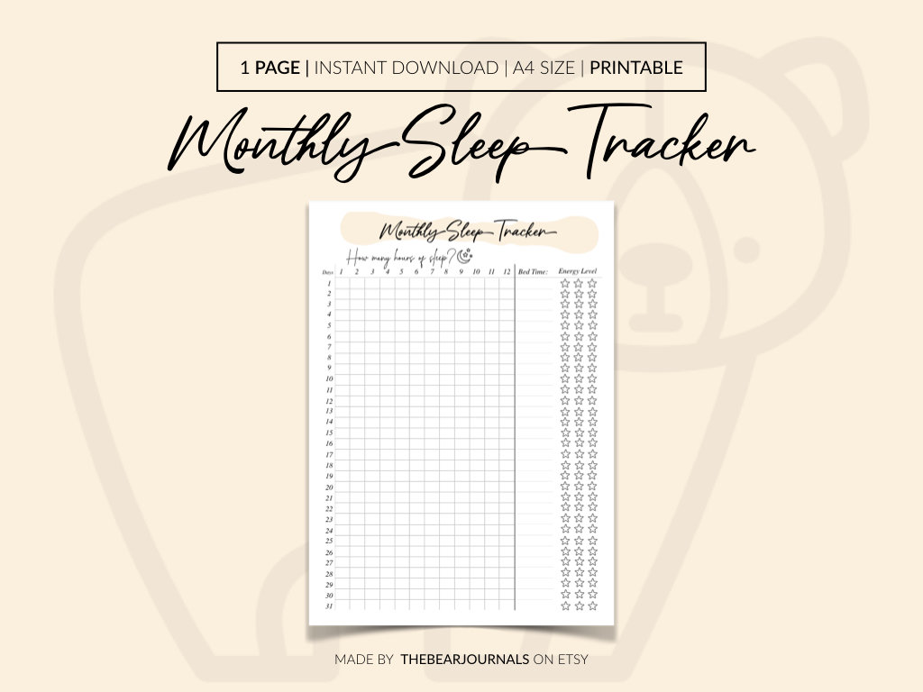 Sleep Tracker Printable, Monthly Sleep Tracker, Monthly Sleep Log ...