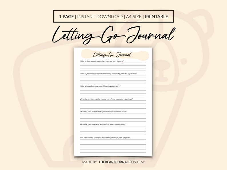 Letting Go Journal, Letting Go Worksheet, Letting Go Forgiveness ...