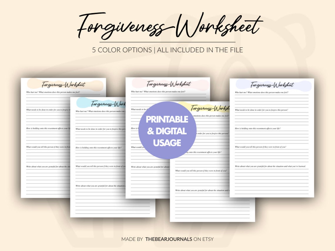 Forgiveness Journal, Self Forgiveness Worksheet, Forgiveness in ...
