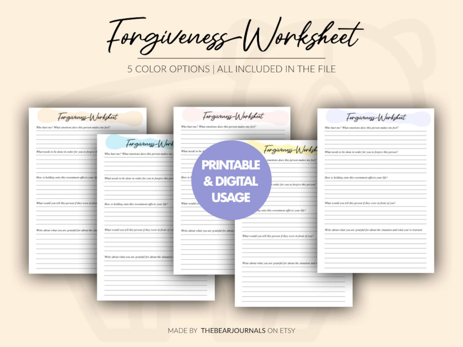 Forgiveness Journal, Self Forgiveness Worksheet, Forgiveness in ...