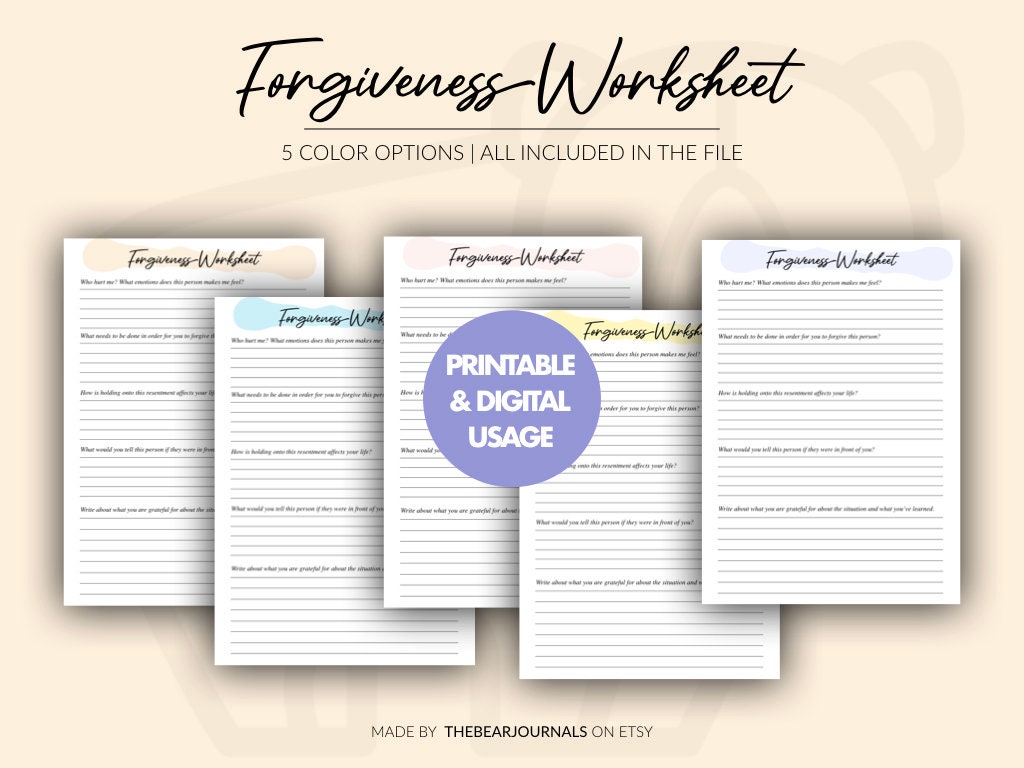 Forgiveness Journal, Self Forgiveness Worksheet, Forgiveness in ...