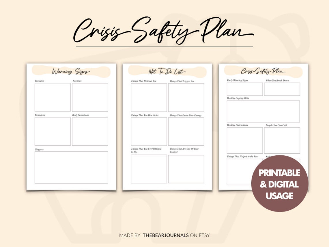 Crisis Safety Plan, Mental Health Crisis Plan, Counselling Worksheet ...