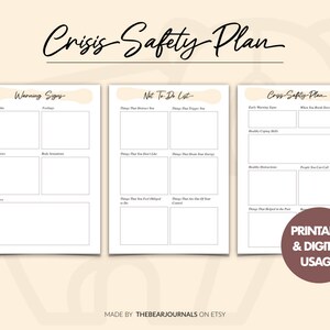 Crisis Safety Plan, Mental Health Crisis Plan, Counselling Worksheet ...
